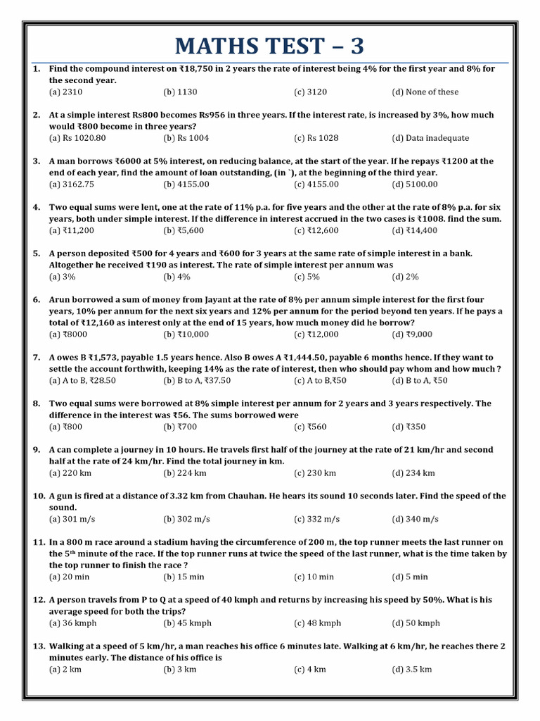 Maths Test - 3 | PDF