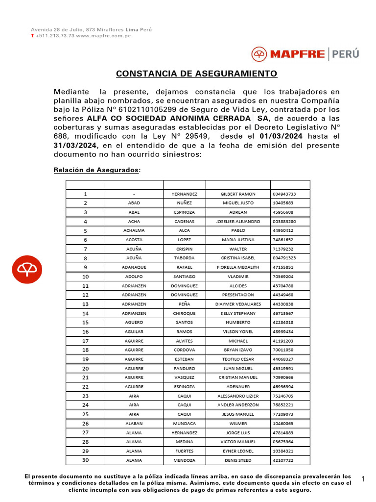 VIDA LEY CONSTANCIA_LIMA (1) | PDF | Consentimiento | Riesgo financiero