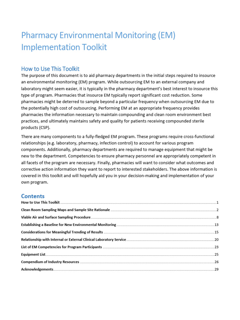Pharmacy Environmental Monitoring Toolkit | PDF | Colony Forming Unit ...