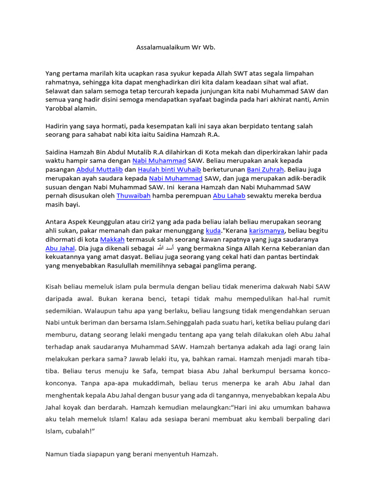 Saidina Hamzah Bin Abdul Mutalib | PDF