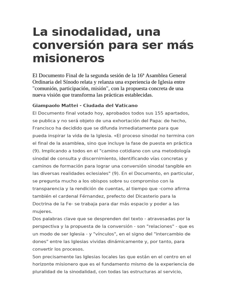 La Sinodalidad | PDF | Iglesia Católica | Sínodo