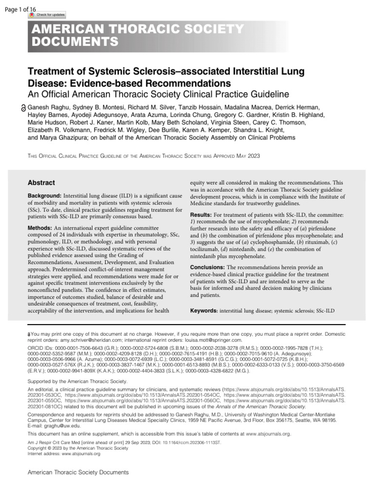 Treatment of Systemic Sclerosis–associated Interstitial Lung Disease Evidence-based ...