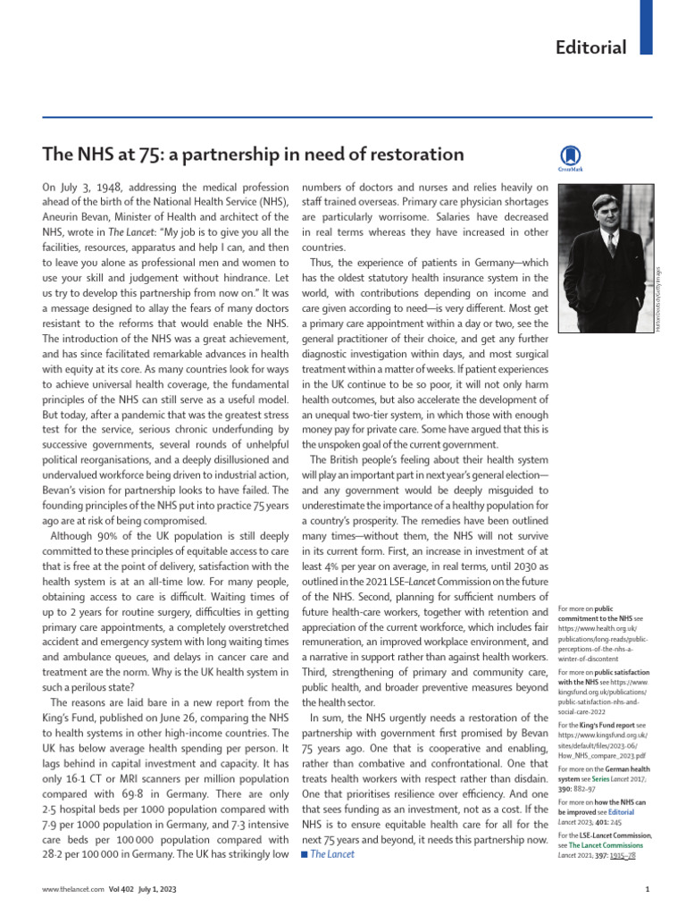 The NHS at 75 A Partnership in Need of Restoratio | PDF | National Health Service | Health Sciences