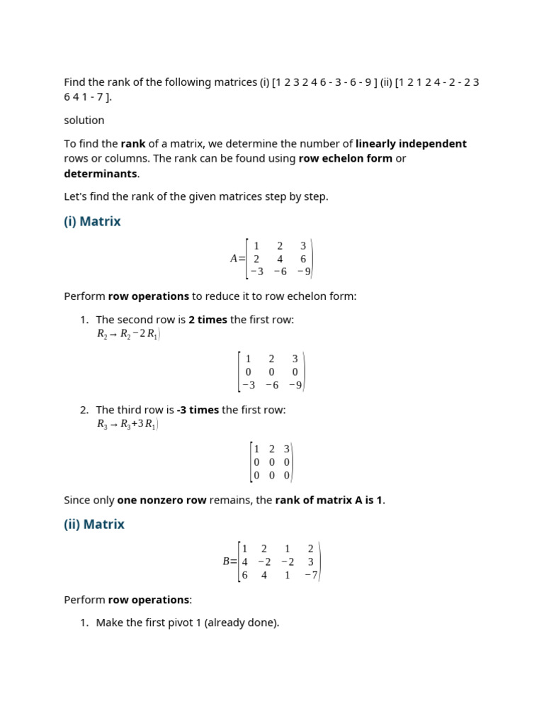 Matrix Rank and Eigenvalue Calculations | PDF | Eigenvalues And ...