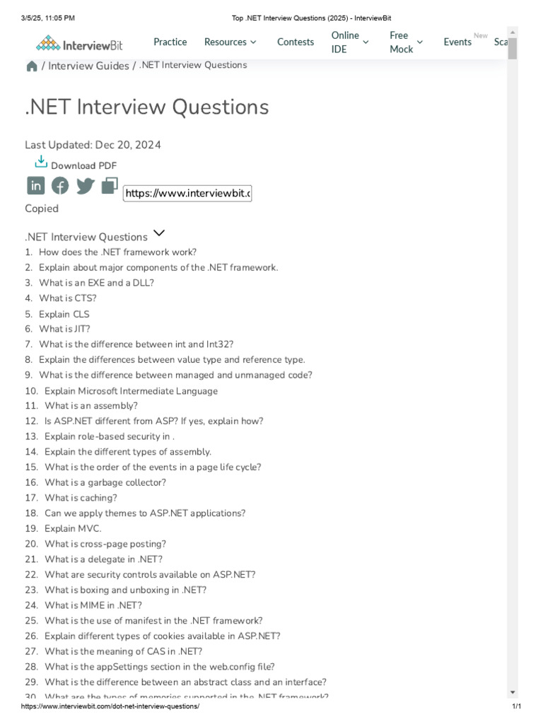 Top .NET Interview Questions 2025 | PDF