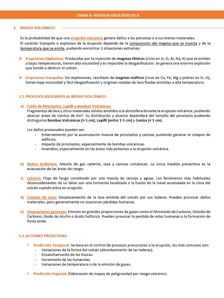 T6. Riesgos Geológicos Ii | PDF | Volcán | Tipos de erupciones volcánicas