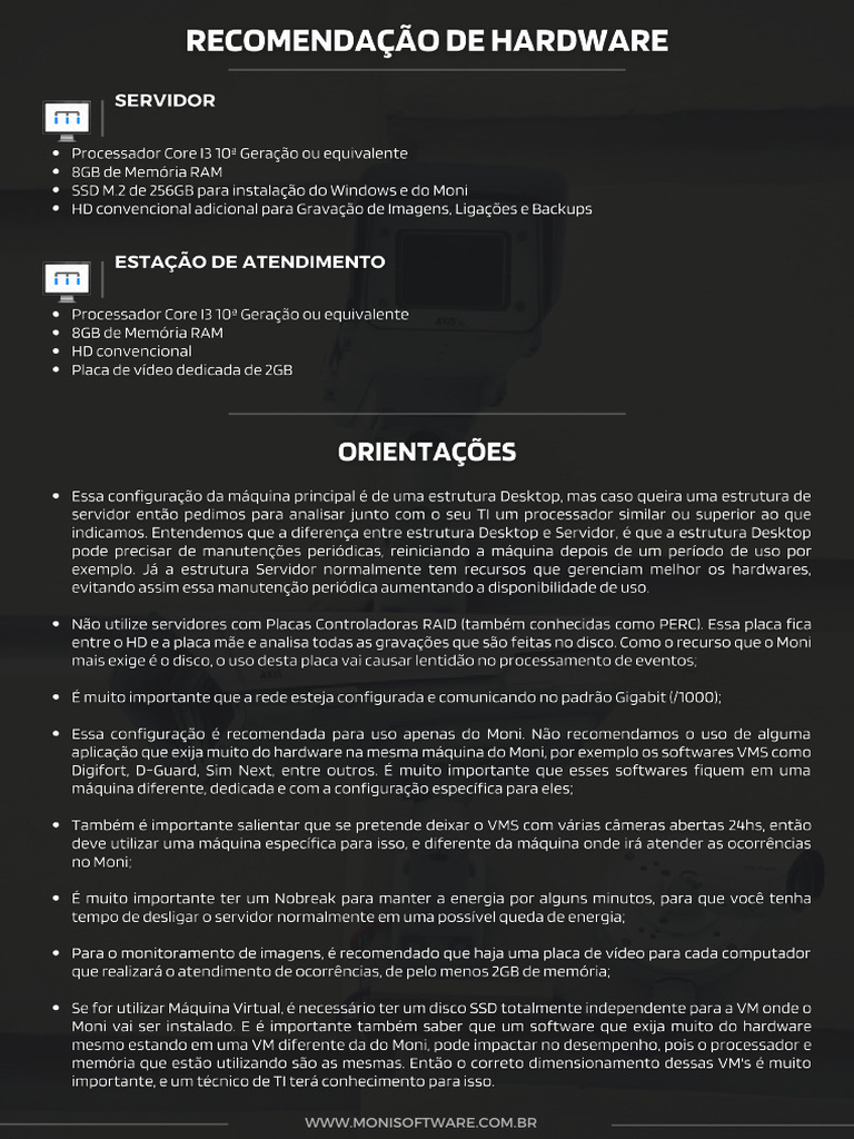 Recomendacoes de Hardware - Moni Software 40 Contas e Modulos | PDF