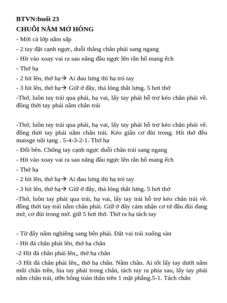 BTVN và bài đi thi 23, chuỗi mở hông nằm, ngồi, quỳ, đứng | PDF