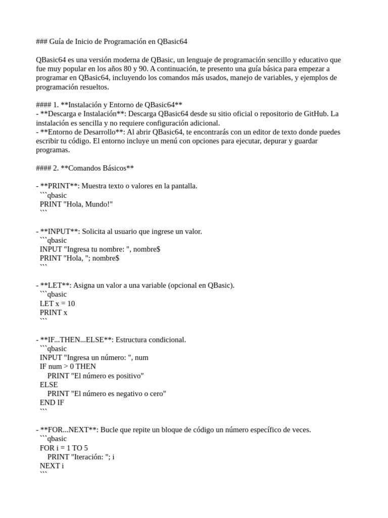 Guía de Inicio de Qbasic 64 | PDF | Ciencias de la Computación | Software