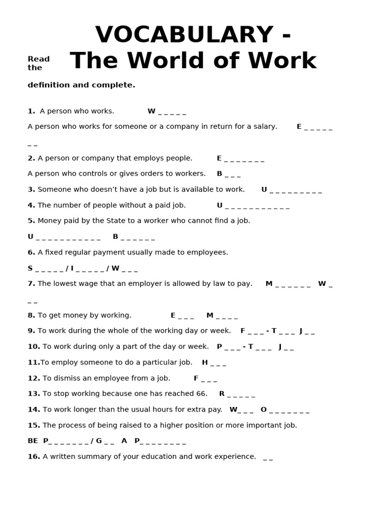 Vocabulary for the World of Work | PDF