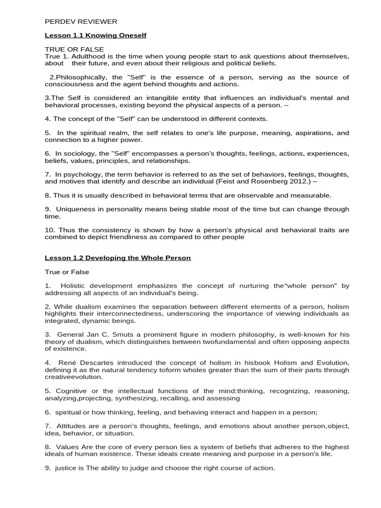 Perdev Reviewer No Answer | PDF | Stress (Biology) | Mindset