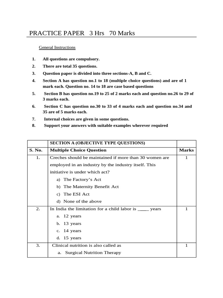 Home Science Term-1 Practice Paper | PDF | Malnutrition | Human Nutrition