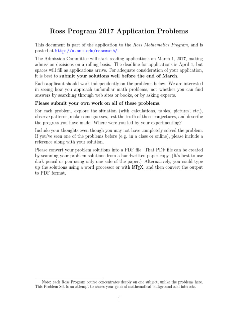 Ross Math Program 2017 Problems | PDF | Polynomial | Summation