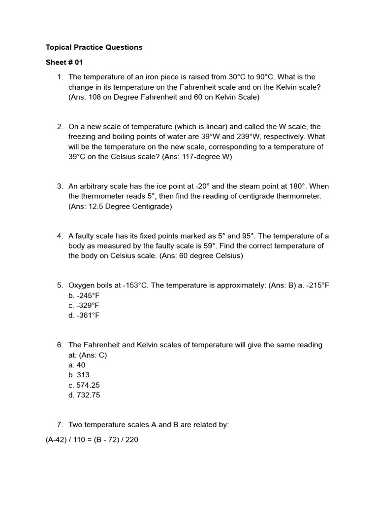 Temperature Scale Practice Problems | PDF | Fahrenheit | Celsius