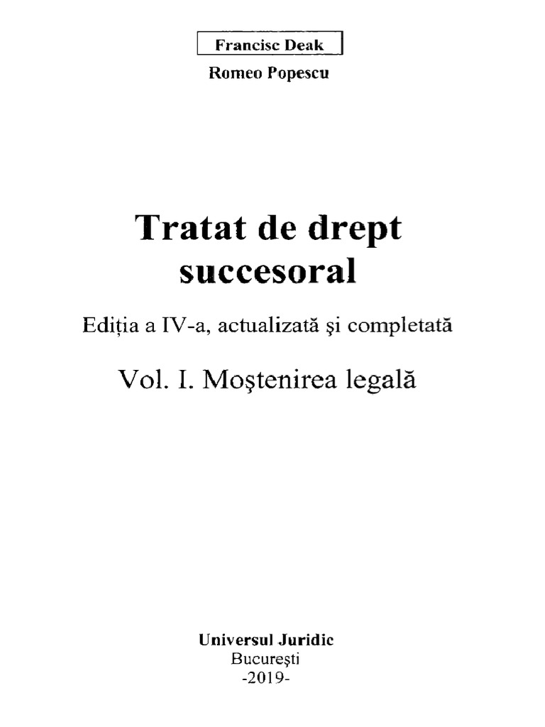Tratat de Drept Succesoral Vol. I - Fr. Deak | PDF