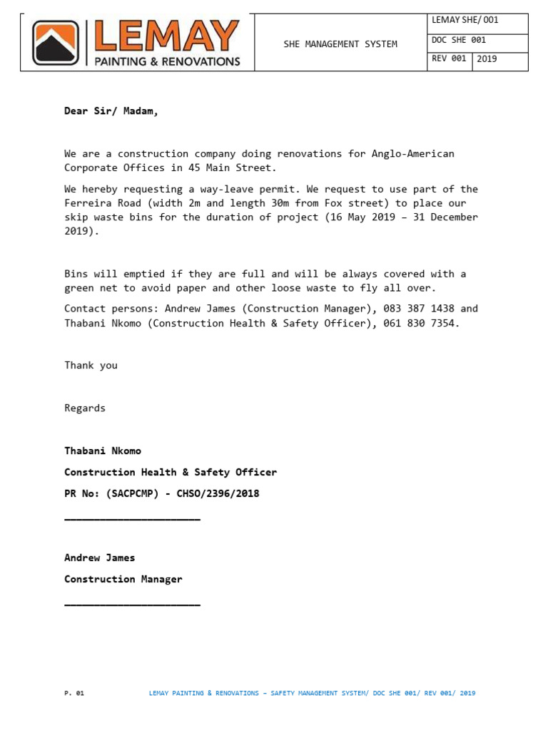 Letter for wayleave | PDF