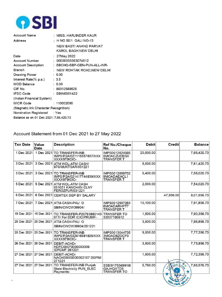 6 Month Bank Statment | PDF