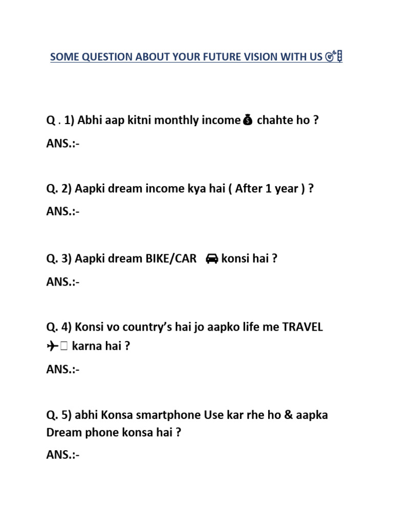 Personal Future Vision Questionnaire | PDF