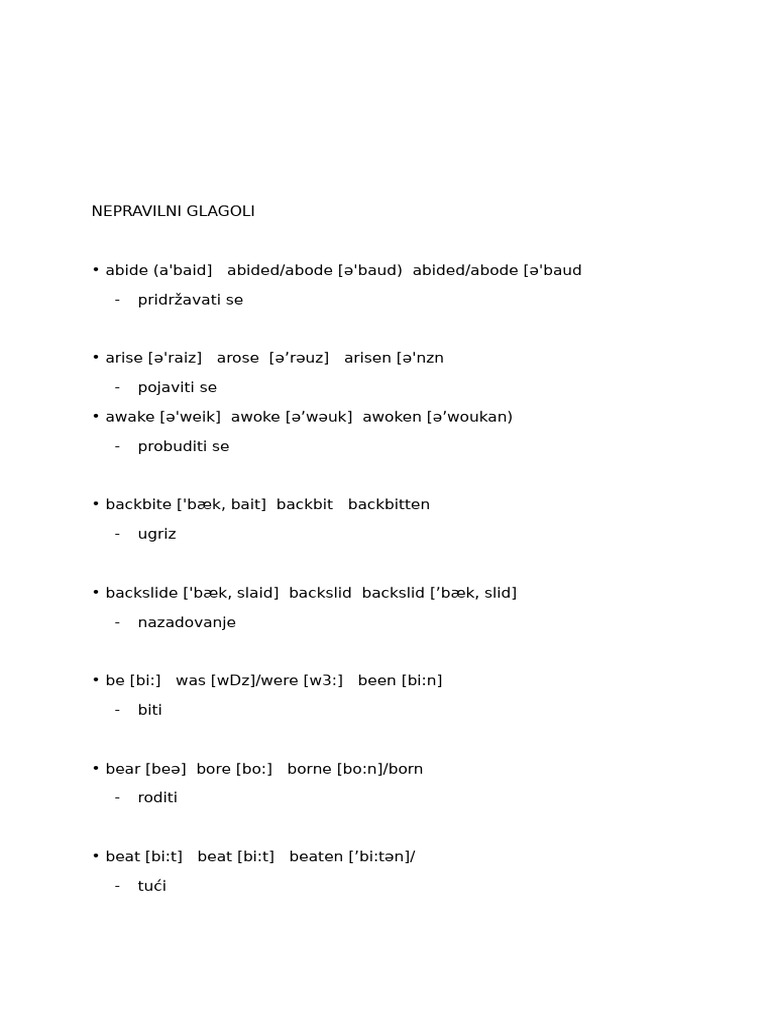 Nepravilni Glagoli 2 | PDF