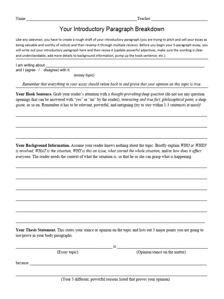 Introductory Paragraph Breakdown | PDF | Essays