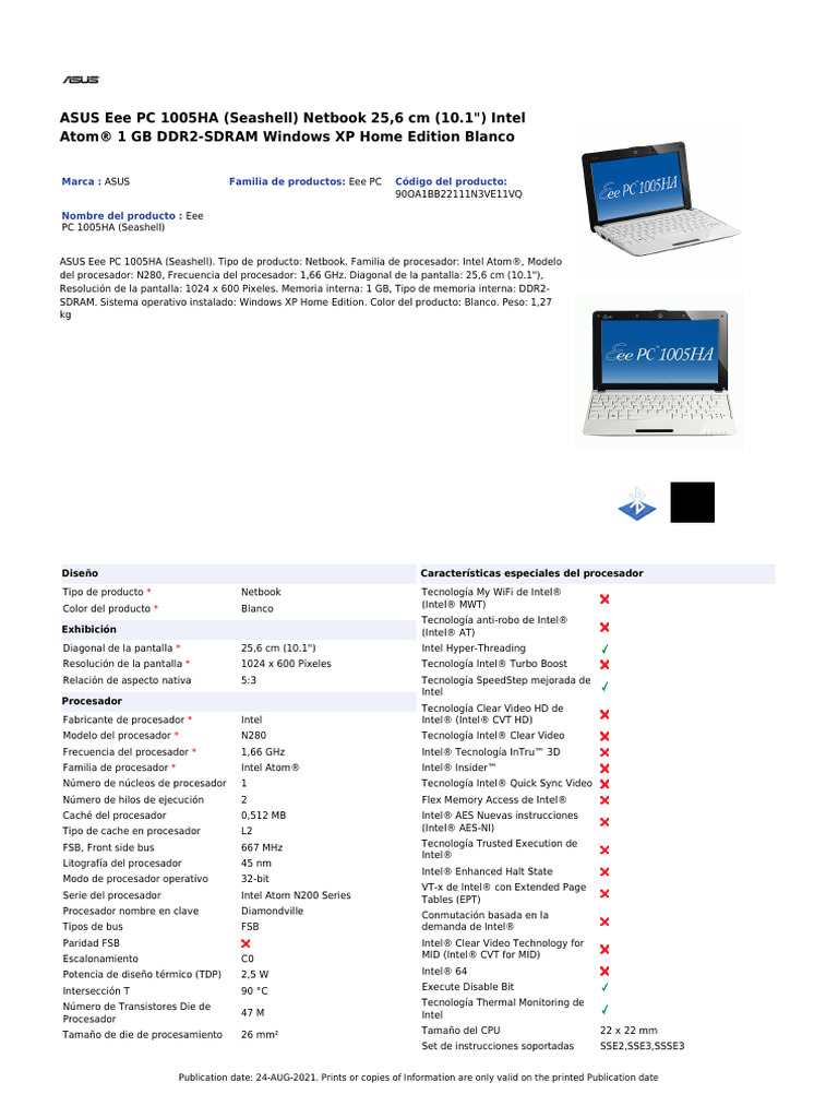 ASUS Eee PC 1005HA | PDF | Microprocesador | Unidad Central de ...