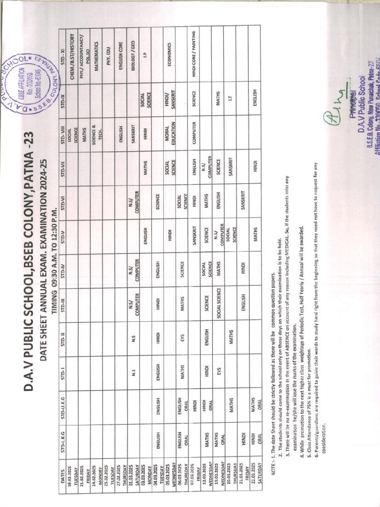 Date Sheet Annual Exam. 2025-1 | PDF