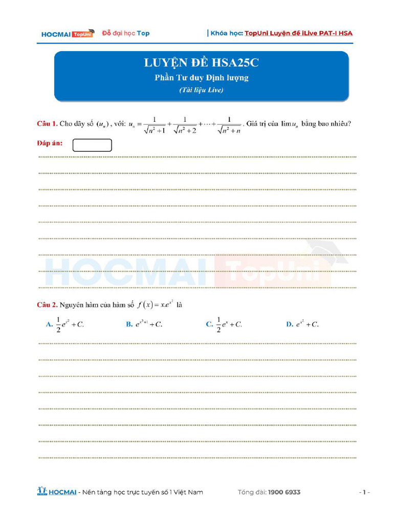 Buoi 03 Luyen de HSA25C Phan Tu Duy Dinh Luong de Thi | PDF