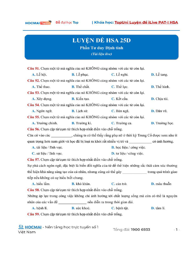 Luyen de HSA25D - Phan Tu Duy Dinh Tinh | PDF