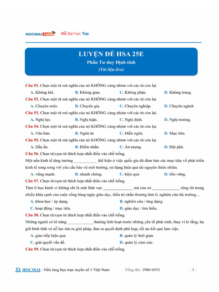 Luyen de HSA25E - Phan Tu Duy Dinh Tinh | PDF