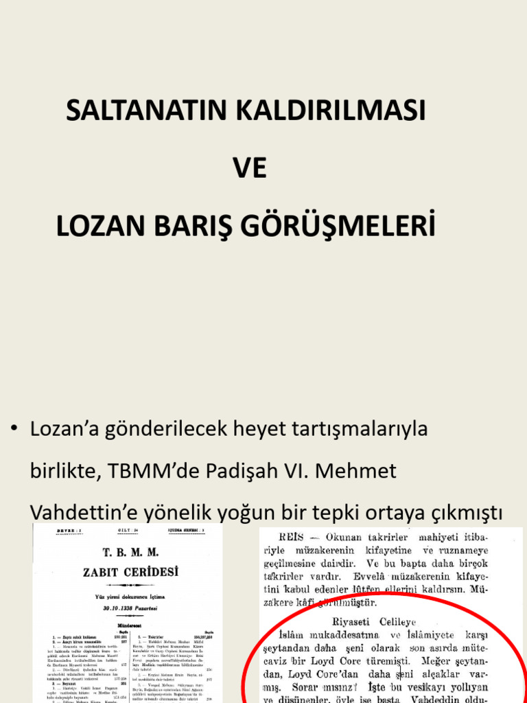 SALTANATIN KALDIRILMASI VE LOZAN BARIŞ GÖRÜŞMELERİ | PDF