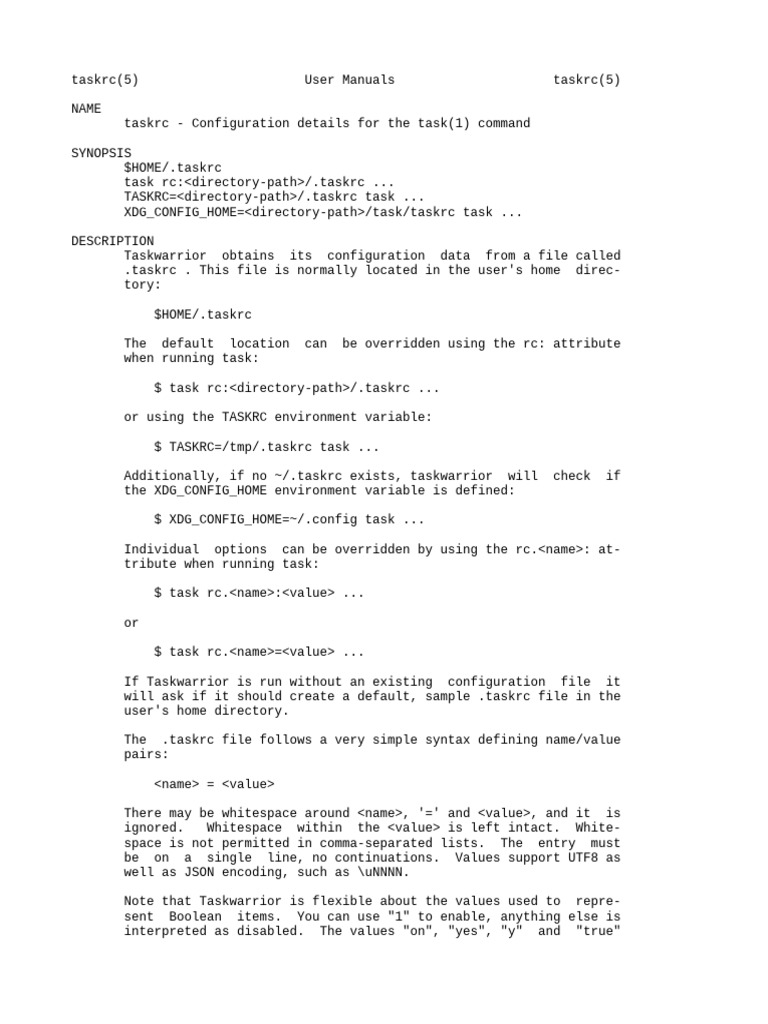 Manpage Taskwarrior Config | PDF | Computer Programming | Computing