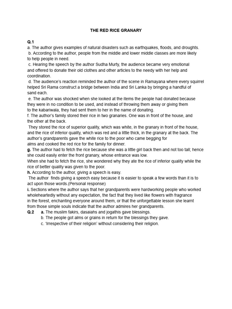 The Red Rice Granary Class 6 | PDF