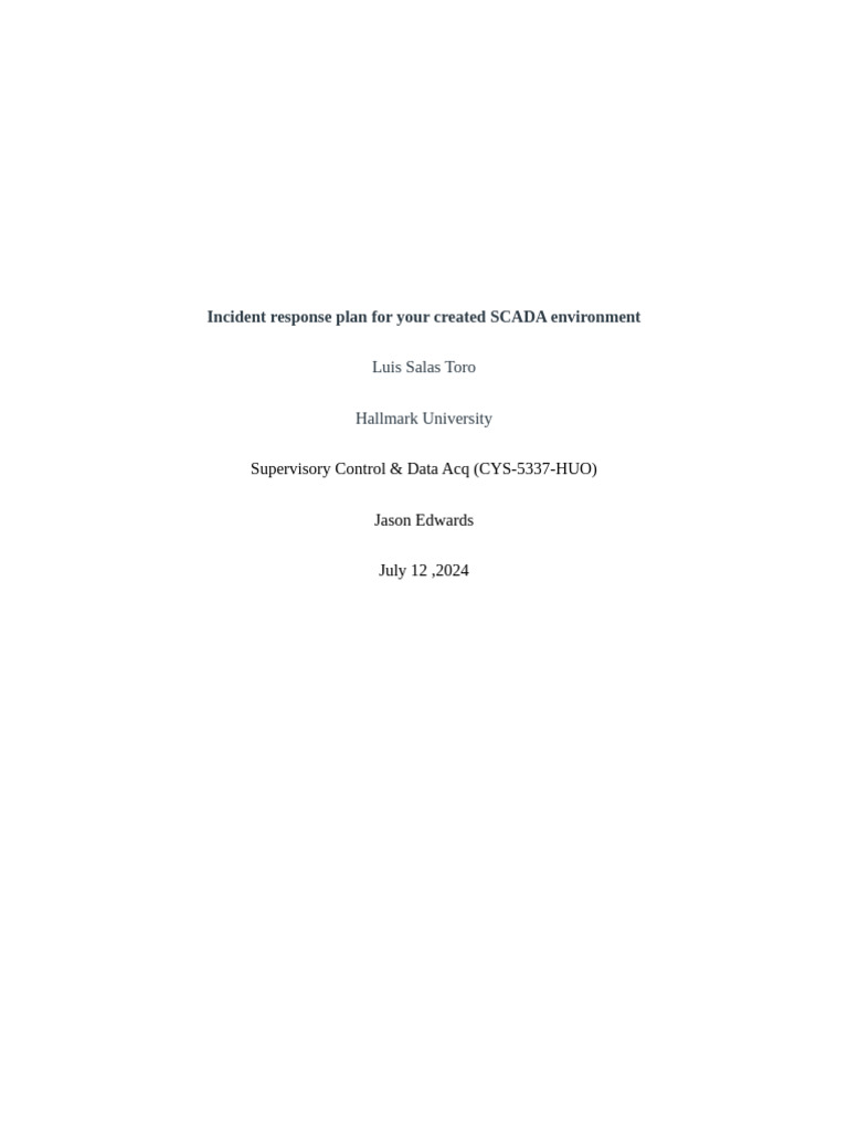 Incident Response Plan SCADA Environment by Luis Salas | PDF | Scada | Computer Security