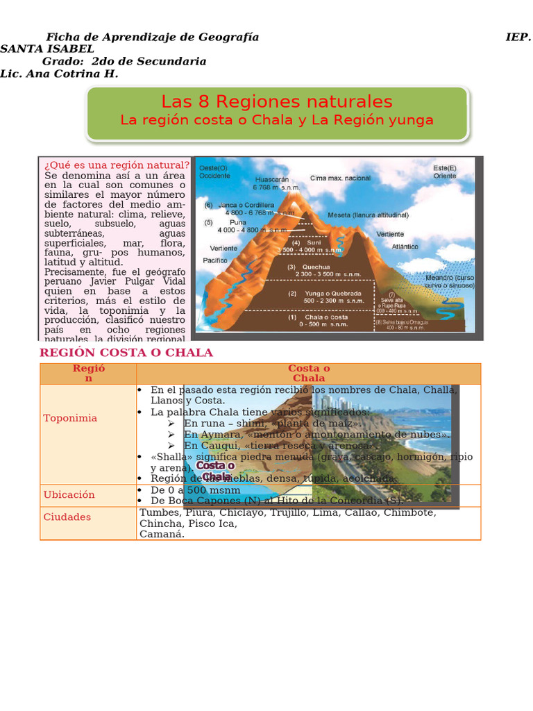 Las 8 Regiones - Región Costa o Chala y Región Yunga | PDF | Desierto ...