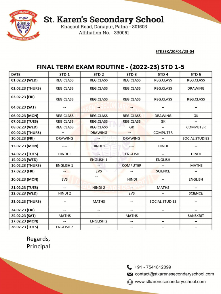 Final Term Exam Schedule 2022-23 | PDF