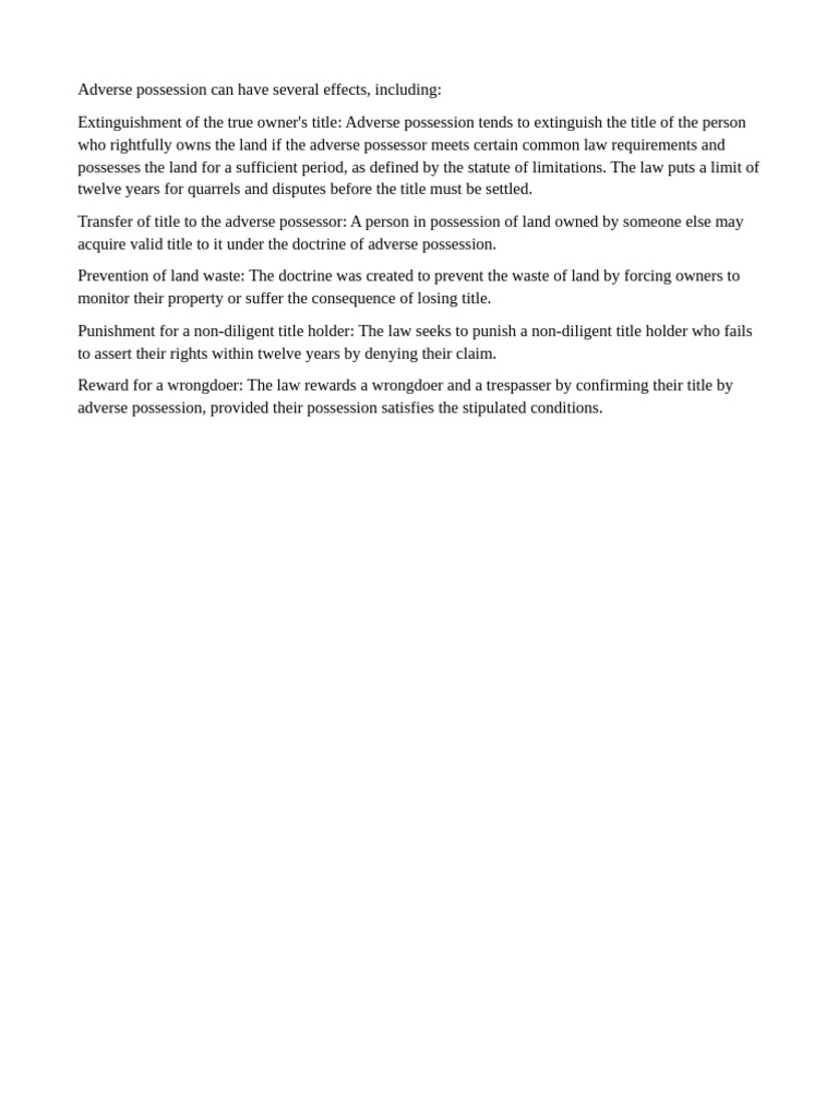 Effects of Adverse Possession Explained | PDF