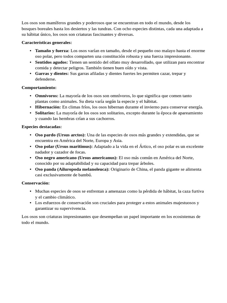 Características y conservación de los osos | PDF