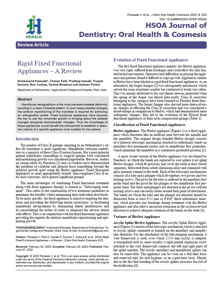 Rigid Fixed Functional Appliances A Review | PDF | Orthodontics ...