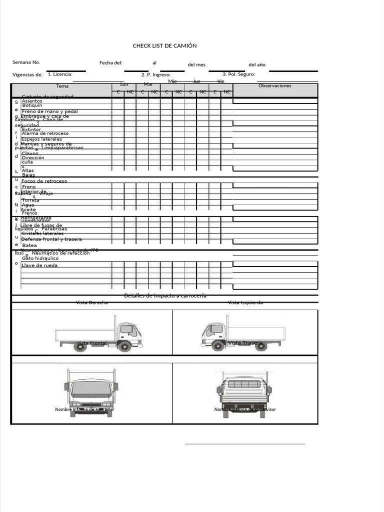 Checklist de Mantenimiento para Camiones | PDF