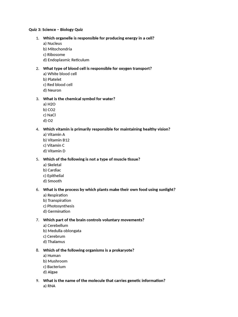 Biology Quiz for Students | PDF