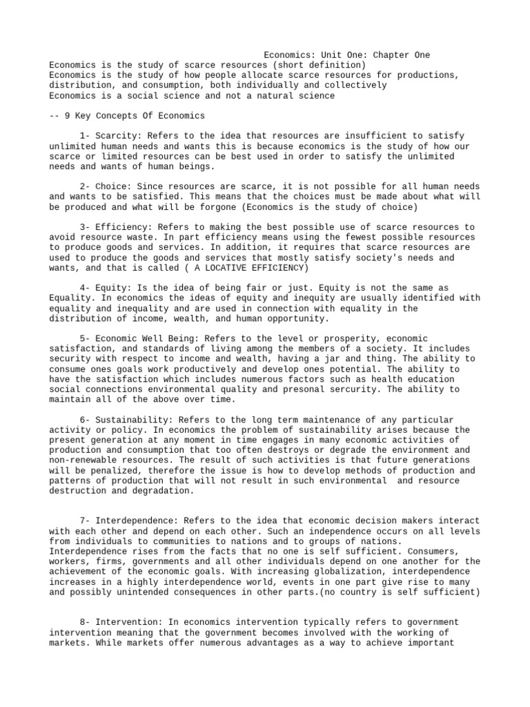 Economics Unit One Chapter One (Key Concepts) | PDF | Economics | Sustainability