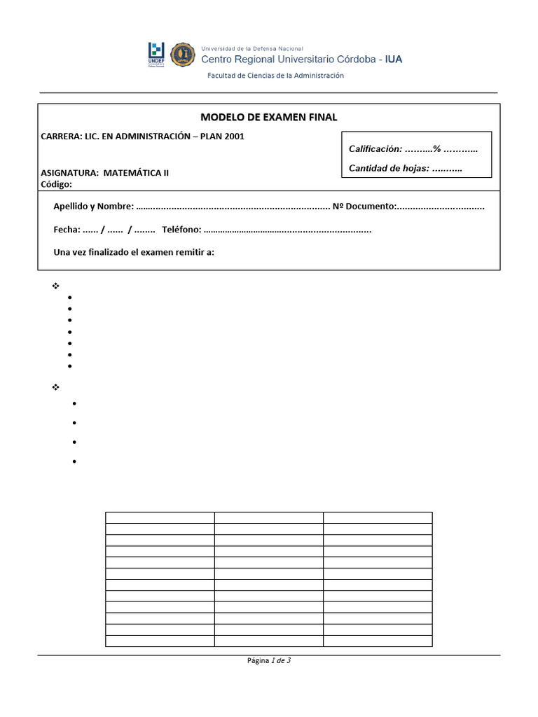 Actividad - Modelo de Examen Final | PDF | Matriz (Matemáticas) | Determinante