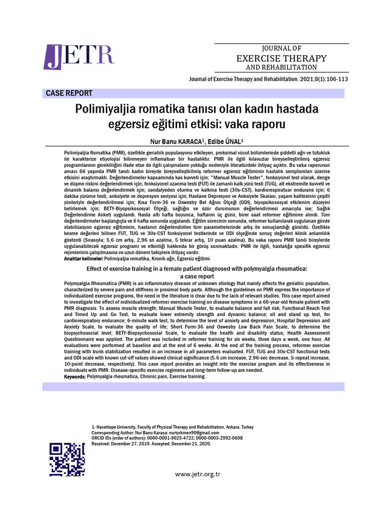 Polimiyaljia romatika tan__s__ olan kad__n hastada egzersiz e__itimi etkisi_ vaka raporu[#665835 ...