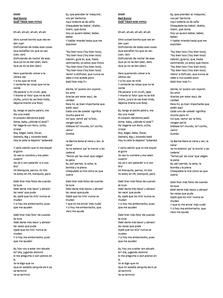 LETRA DE LA CANCIÓN - DTMF | PDF