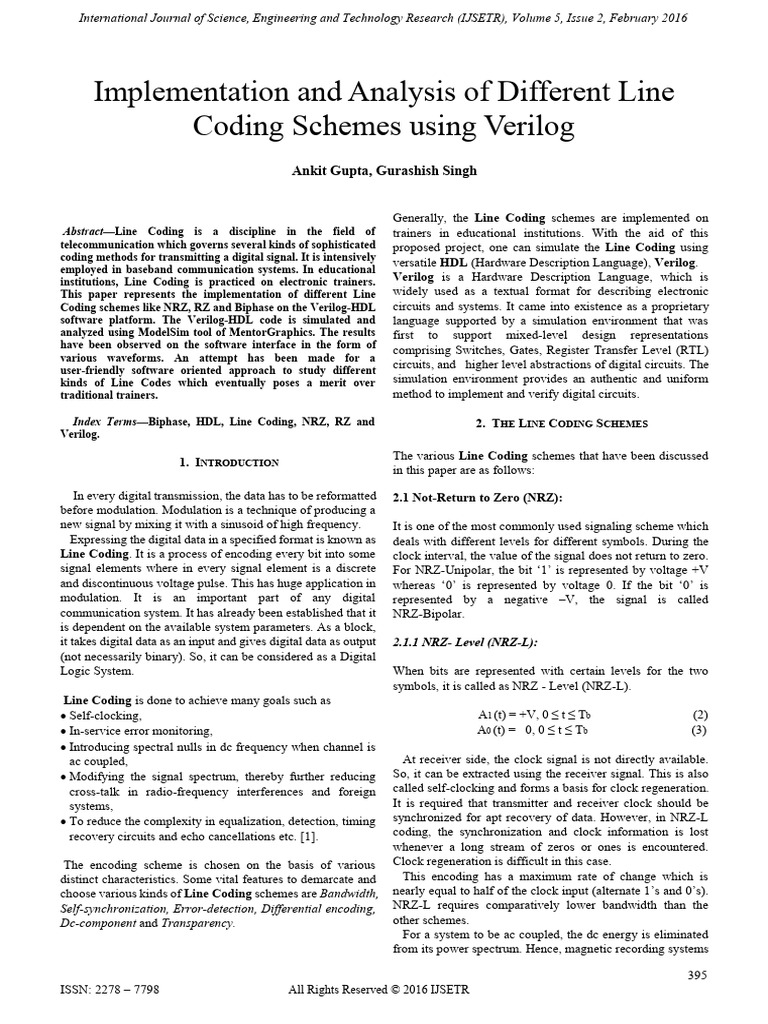 Implementation of Line Coding | PDF | Hardware Description Language | Electronics