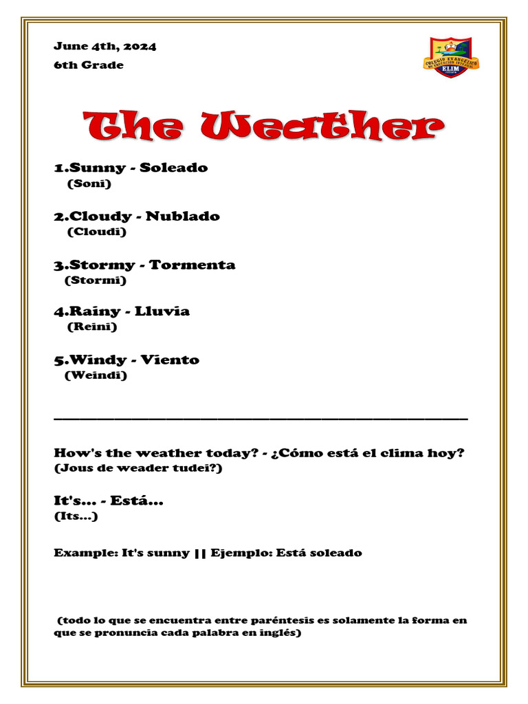 Inglés, 6to Primaria. 04-06-2024 | PDF