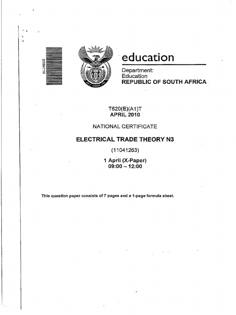 Electrical Trade Theory N3 April 2010 | PDF