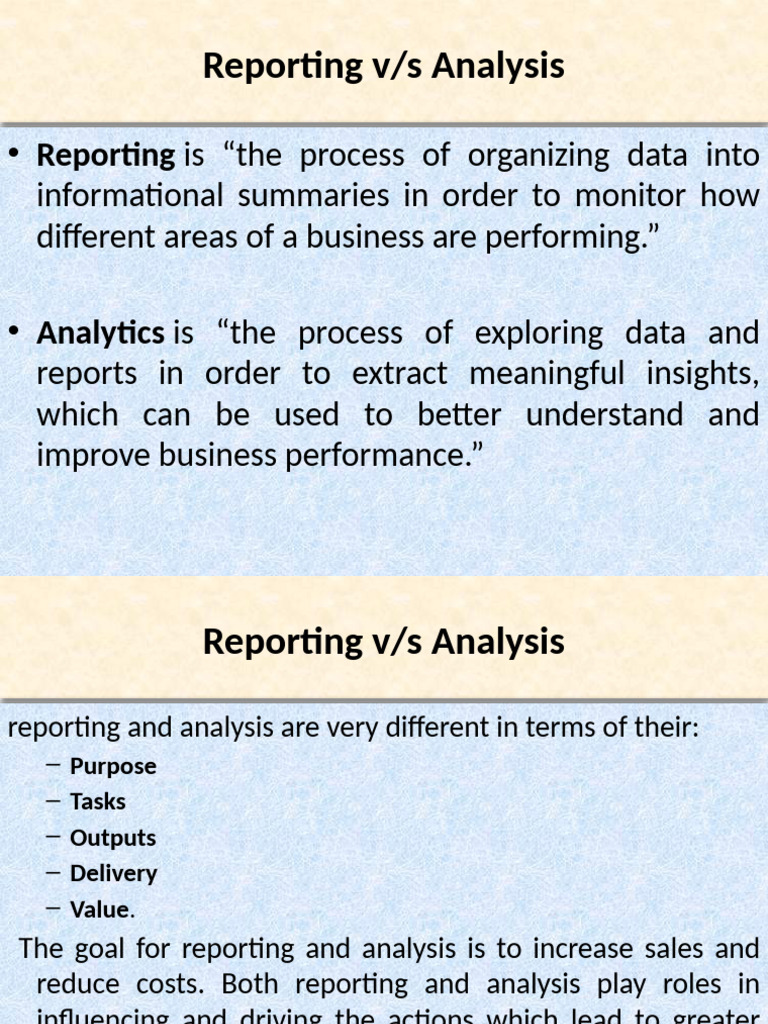 Reporting VS Analysis | PDF