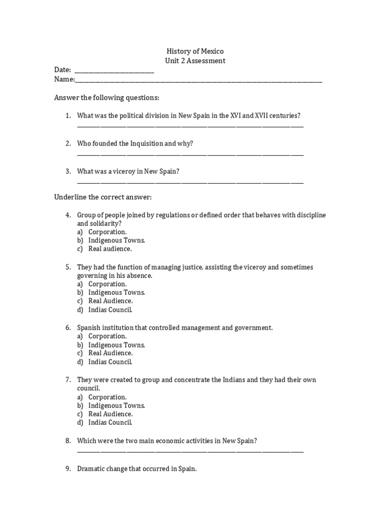 Mexico History Unit 2 Assessment | PDF