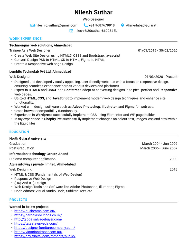 Nilesh Suthar - Resume-new | PDF | Web Design | Html5 Nilesh Suthar - Resume-new | PDF | Web Design | Html5